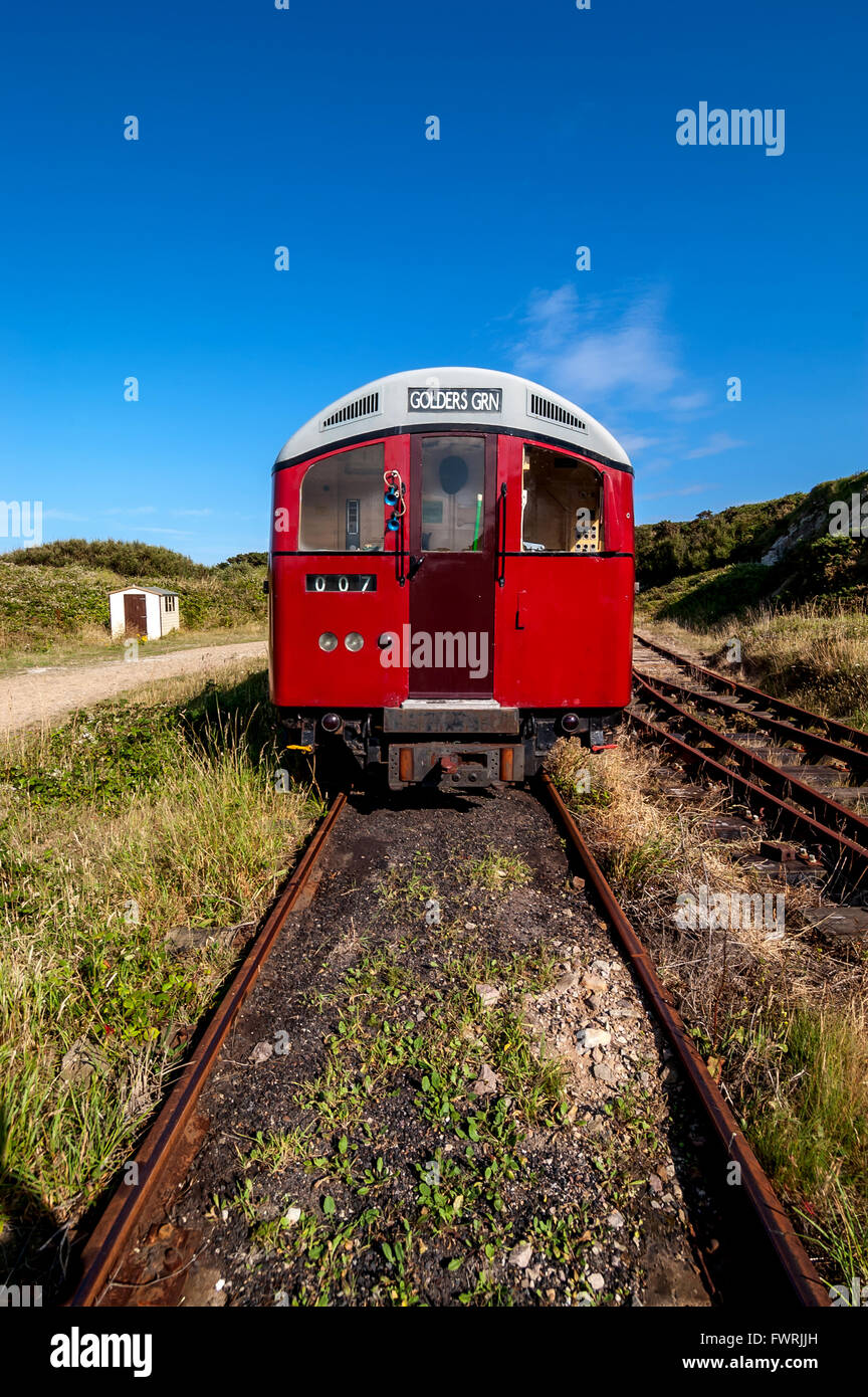 Former London Underground trains in the Mannez Quarry on the island of ...