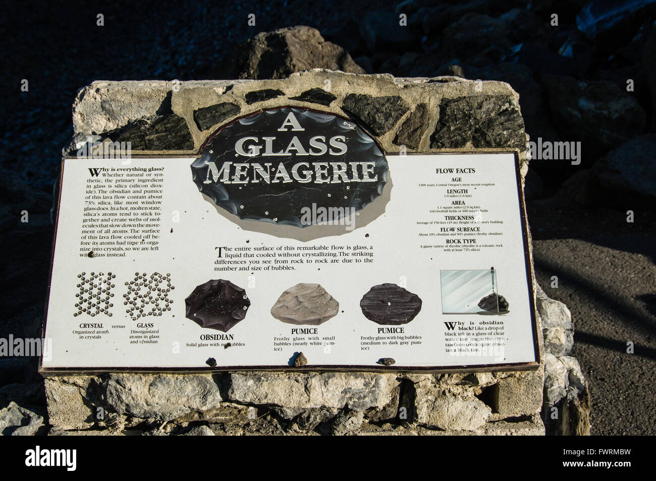 Sign explaining the origin of obsidian glass. Newberry Volcanic Monument, Oregon Stock Photo - Alamy
