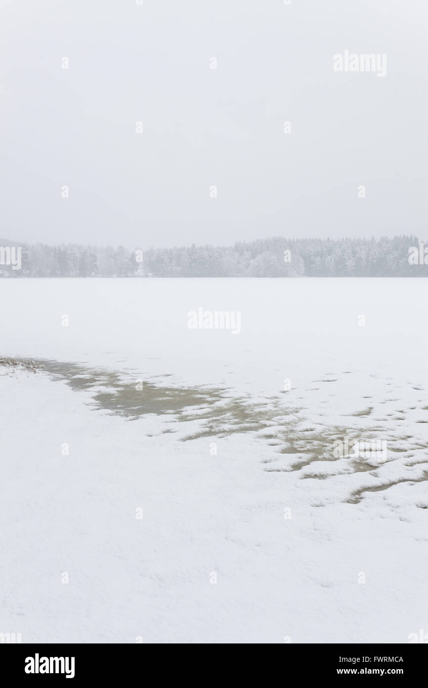 Blizzard winter landscape at frozen lake Stock Photo - Alamy