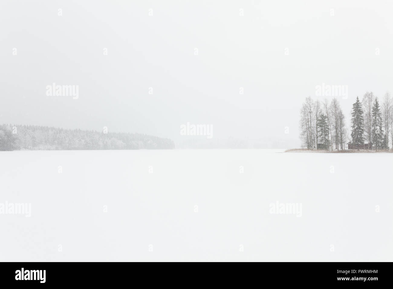 Blizzard winter landscape at frozen lake Stock Photo - Alamy