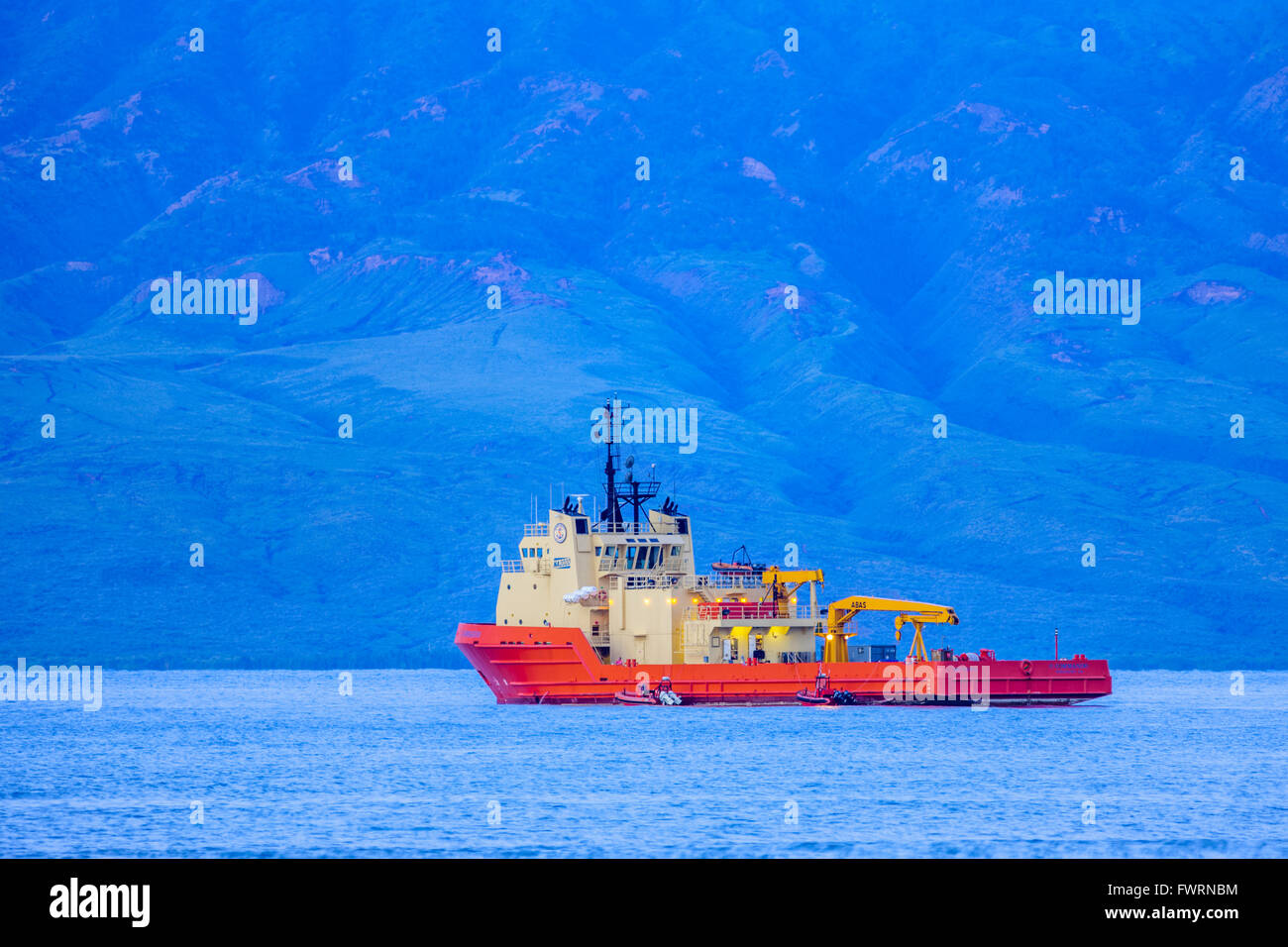 Molokai, Hawaii, USA commercial freighter deliveries supplies being ...