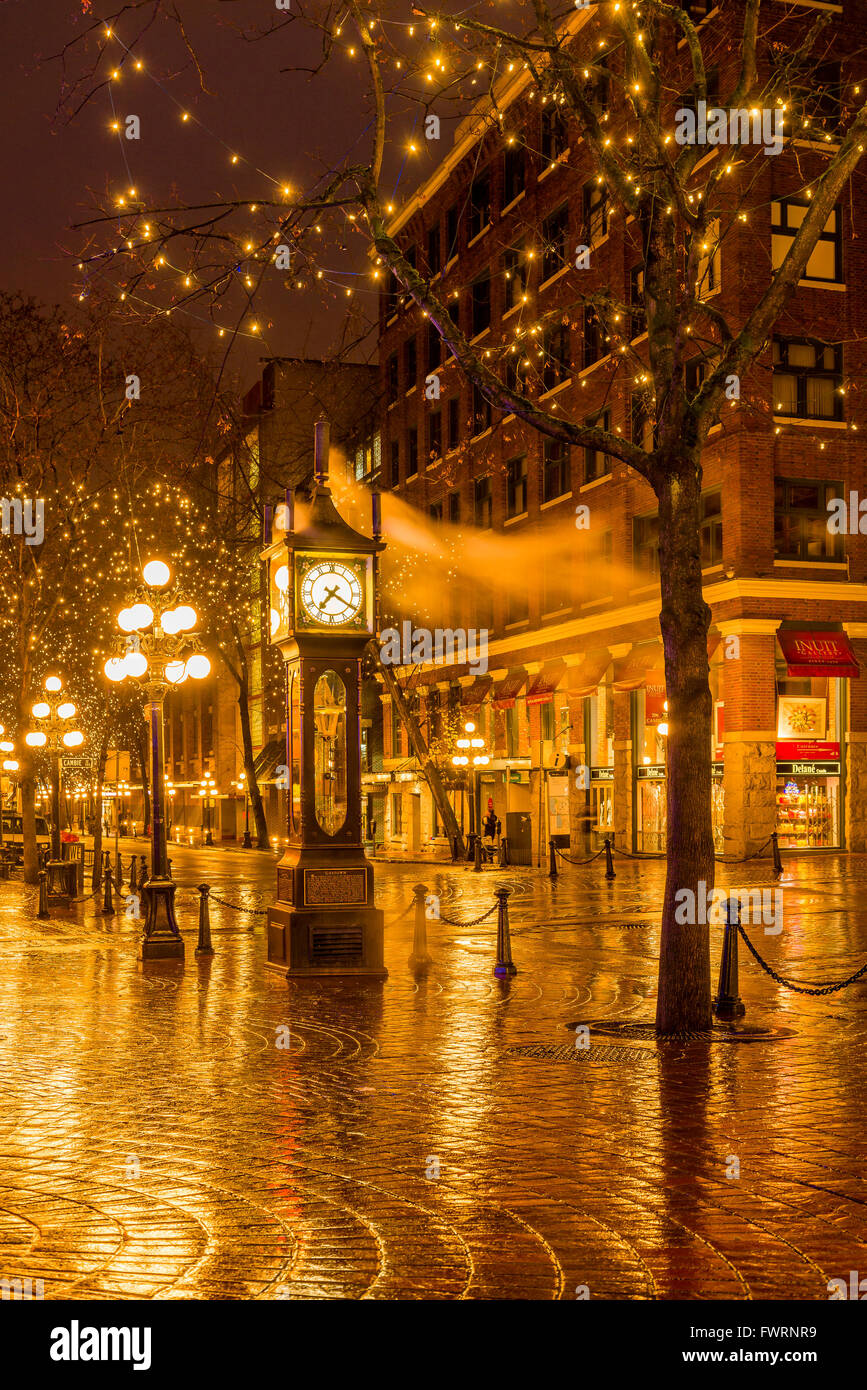 The Steam Clock on a rainy morning, Gastown, Vancouver, British ...