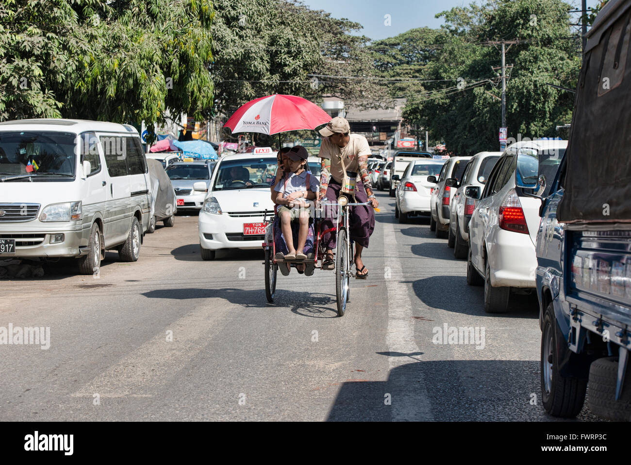 Rickshaw driver, Yangon, Myanmar Stock Photo - Alamy