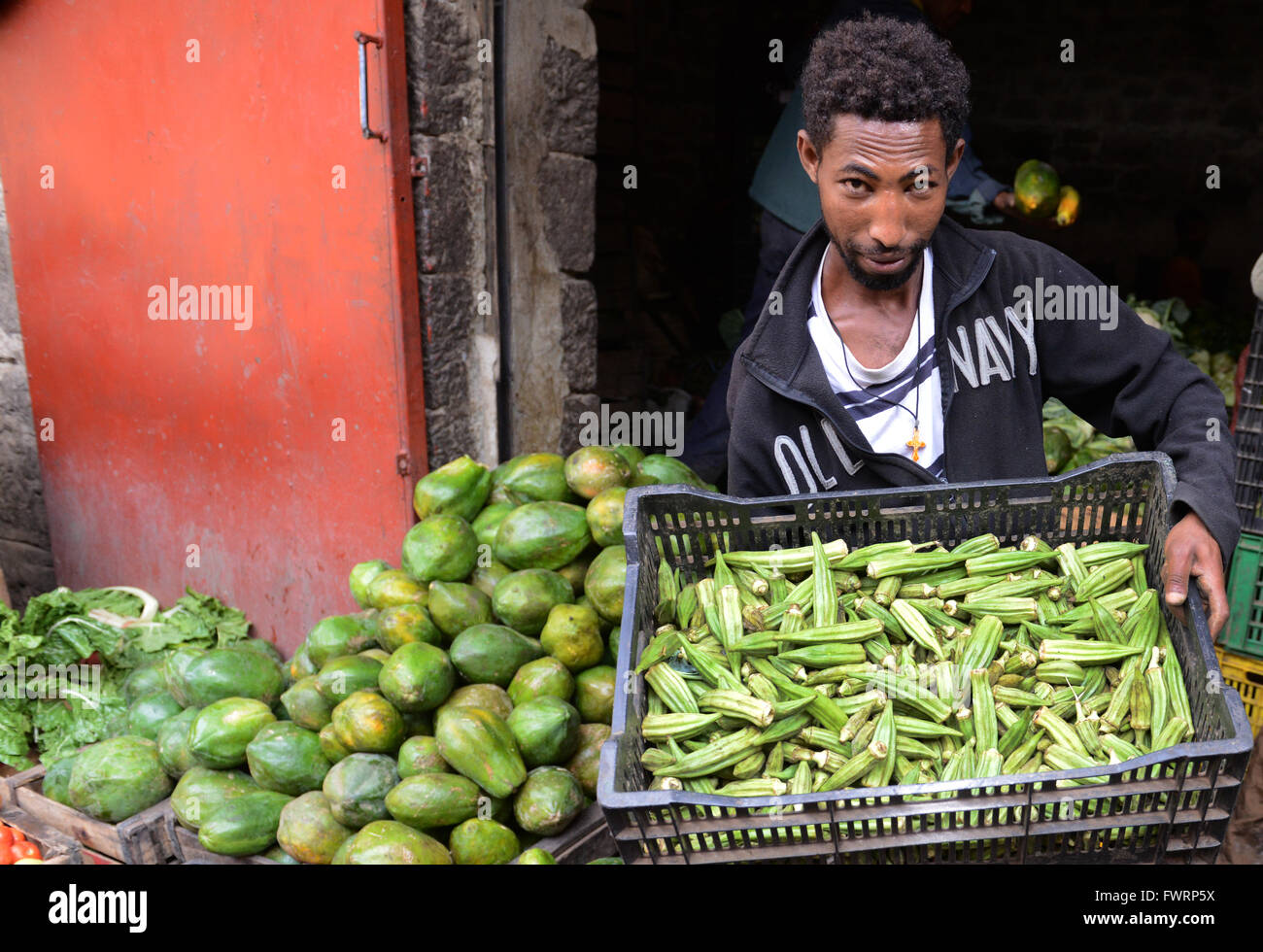 Ethiopian okra sold in the vibrant markets of Addis Ababa Stock Photo ...