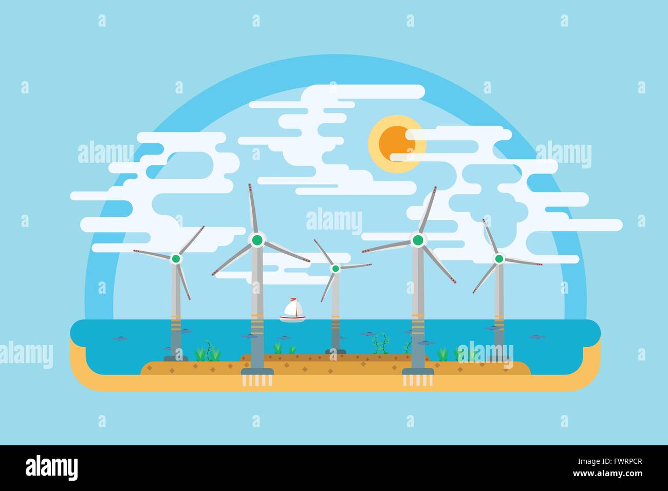 wind generators sea Vector flat ground Stock Vector Image & Art - Alamy