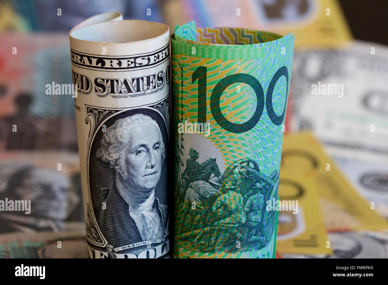 American and Australian currency together with a background of notes ...
