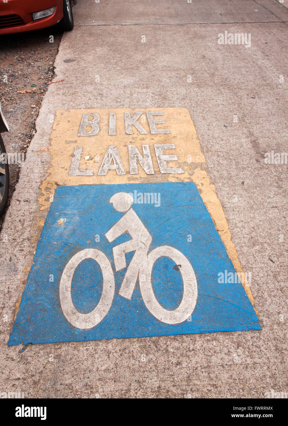 Bicycle lane. painted symbol mark on the concrete Stock Photo - Alamy