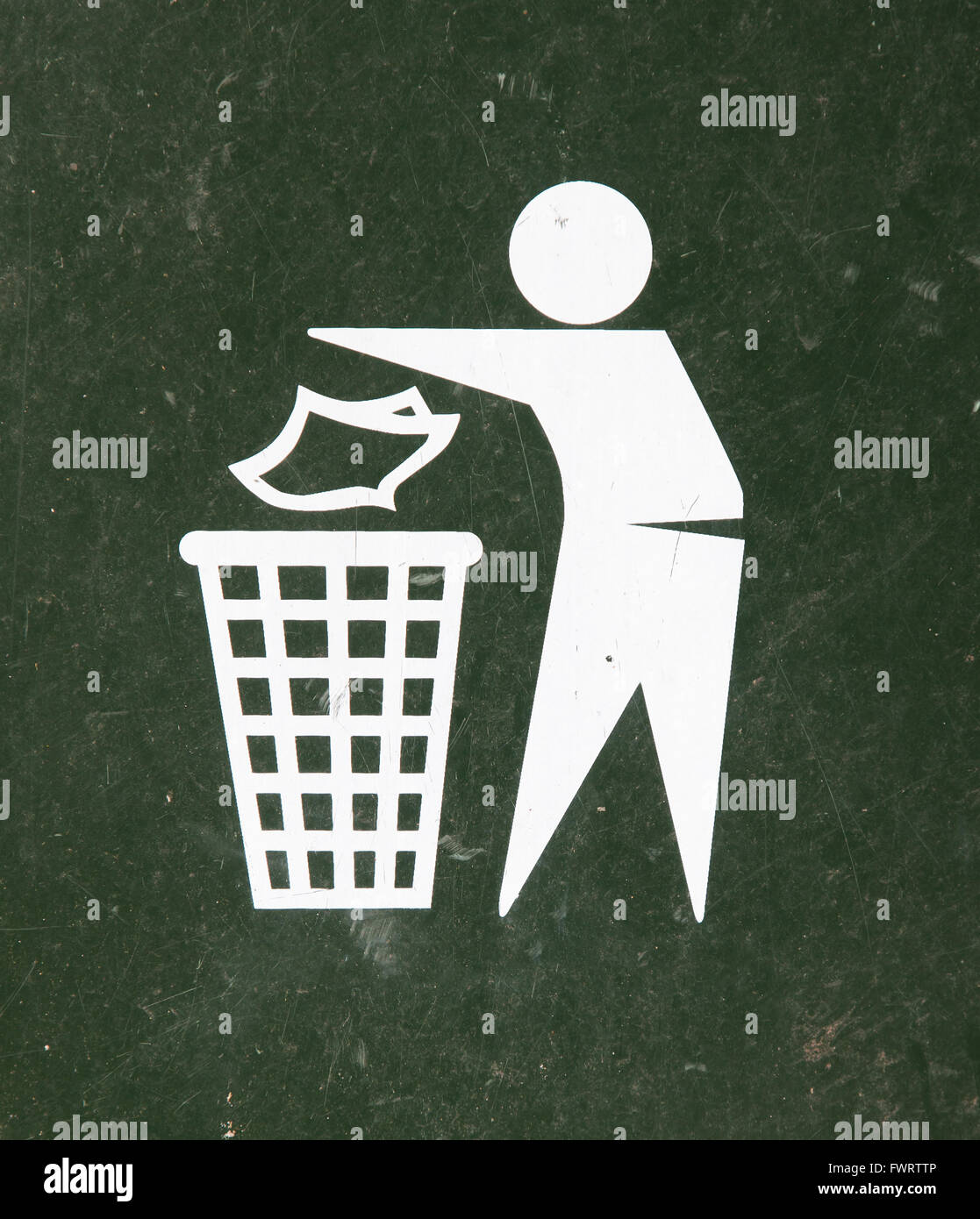 Close-up of a green bin, icon of man trowing something in bin Stock ...