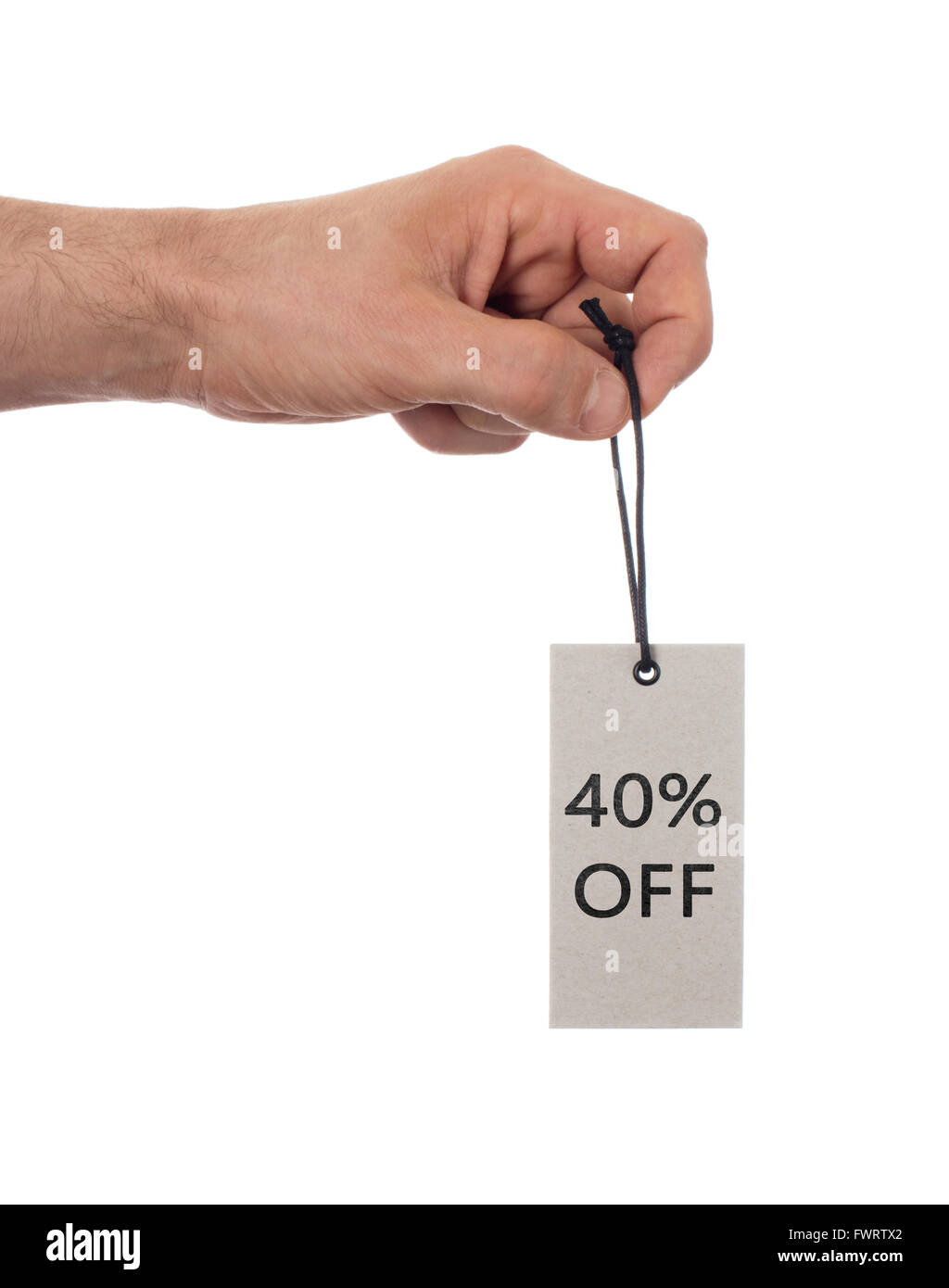 Tag tied with string, price tag - 40 percent off (isolated on white ...