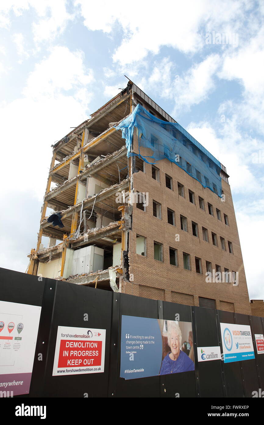 A view of the demolition of the Tameside Administrative Centre building ...