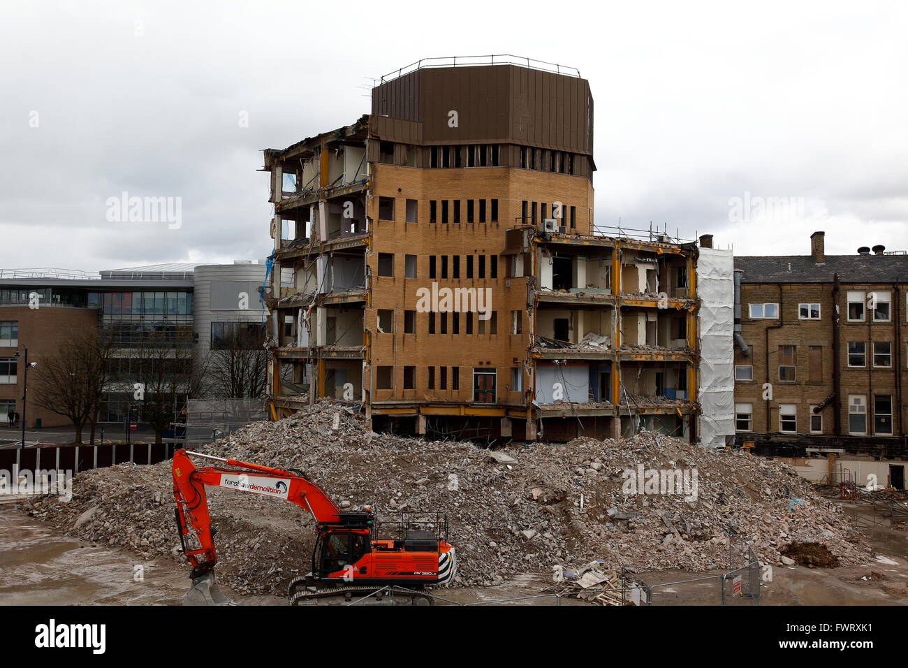 A view of the demolition of the Tameside Administrative Centre building ...