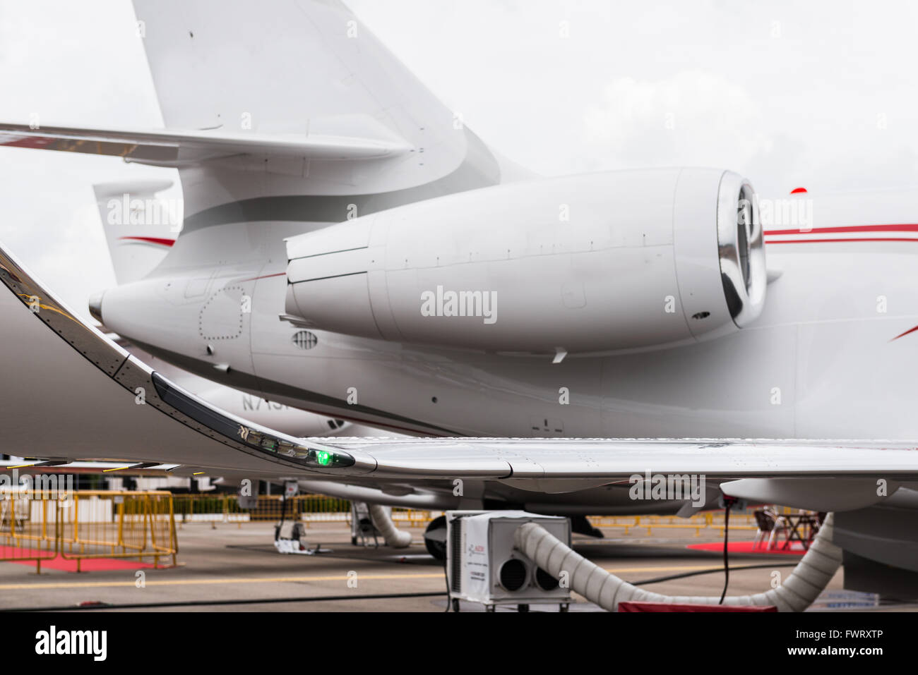 From behind Private jets partial detail on display at Singapore Airshow ...