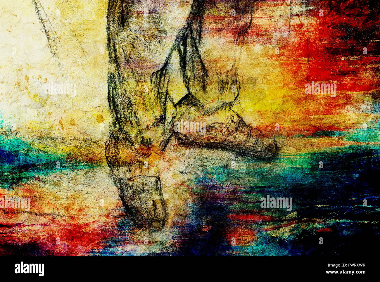 art drawing man legs and color abstract background Stock Photo - Alamy