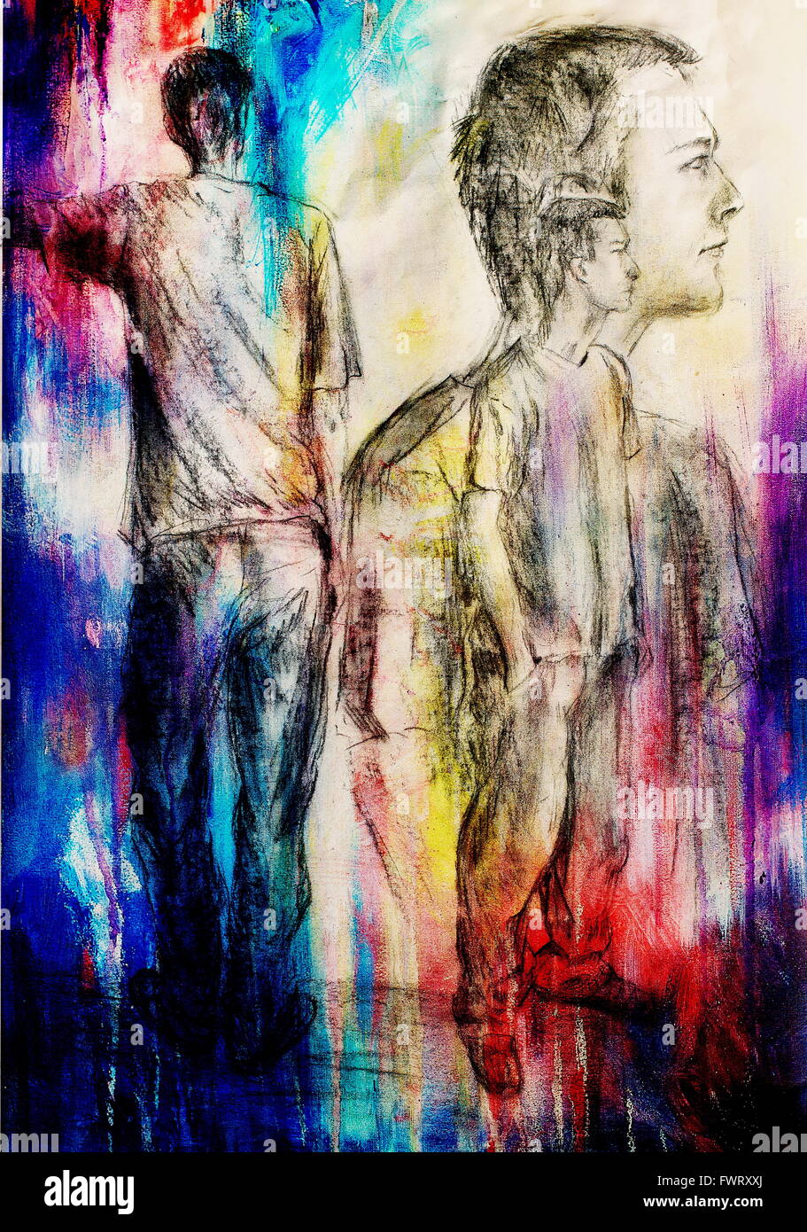 art drawing man and abstract color background Stock Photo - Alamy