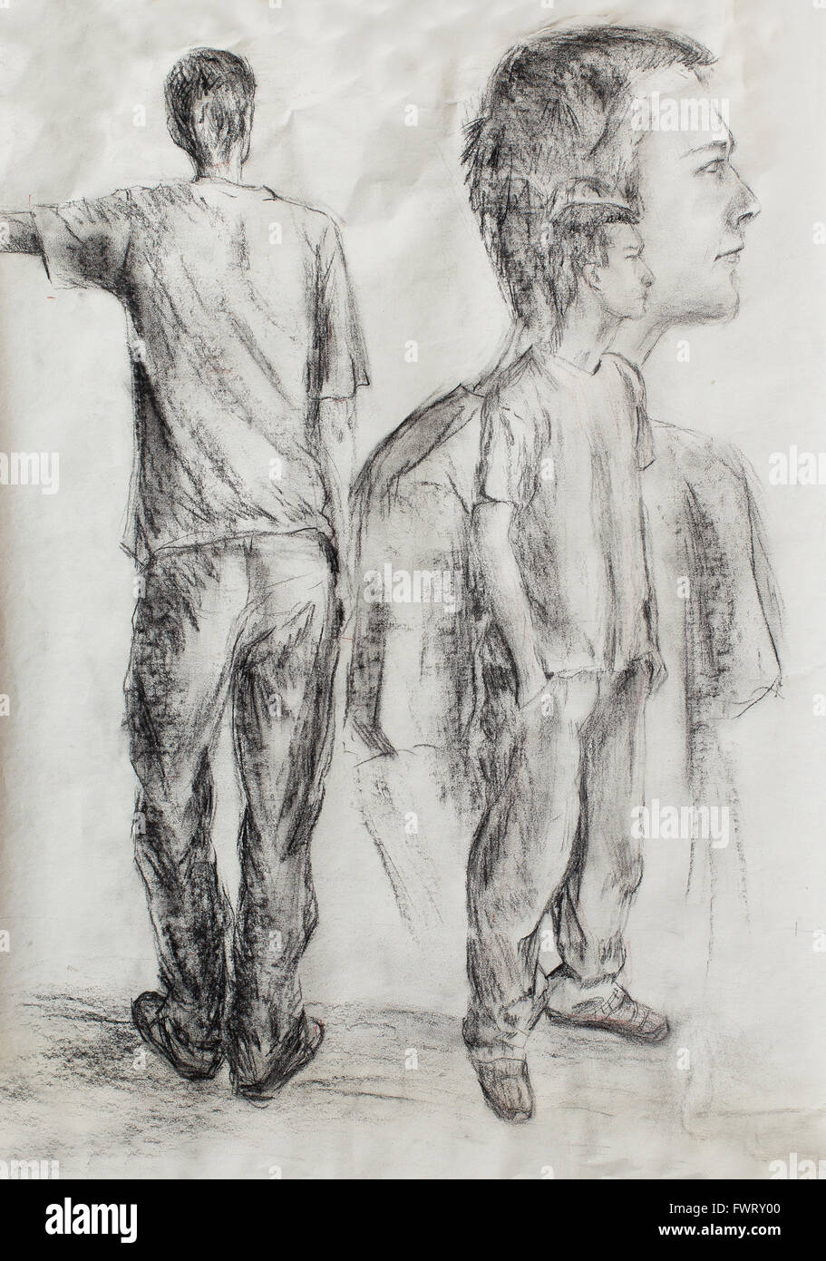 art drawing man and white paper background Stock Photo - Alamy