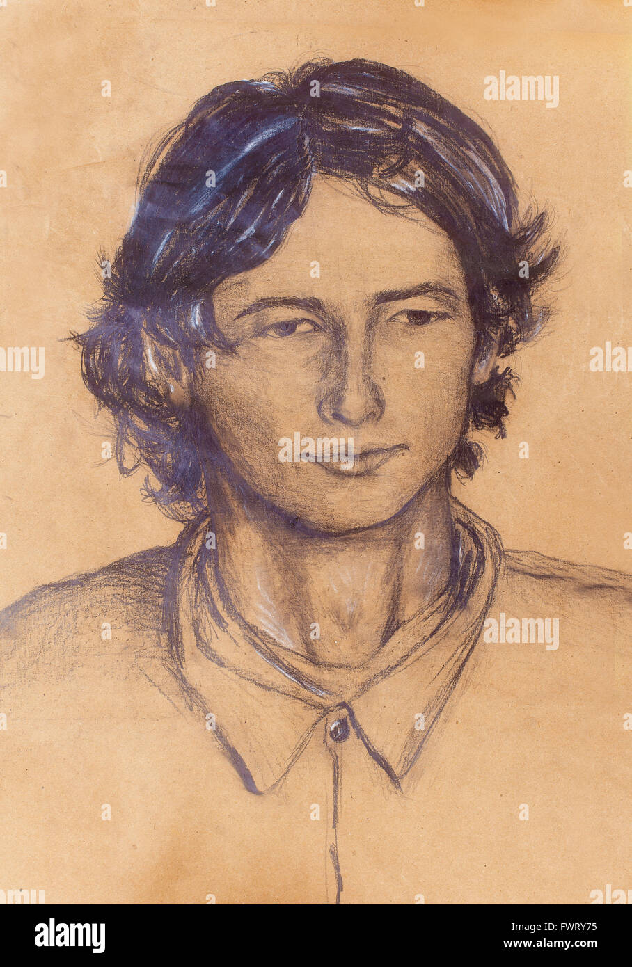 art drawing man face and sepia background Stock Photo - Alamy