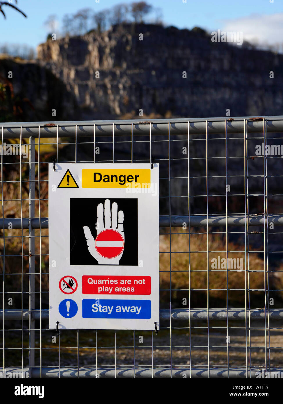Danger sign limestone quarry at Wirksworth Cromford village town Peak ...