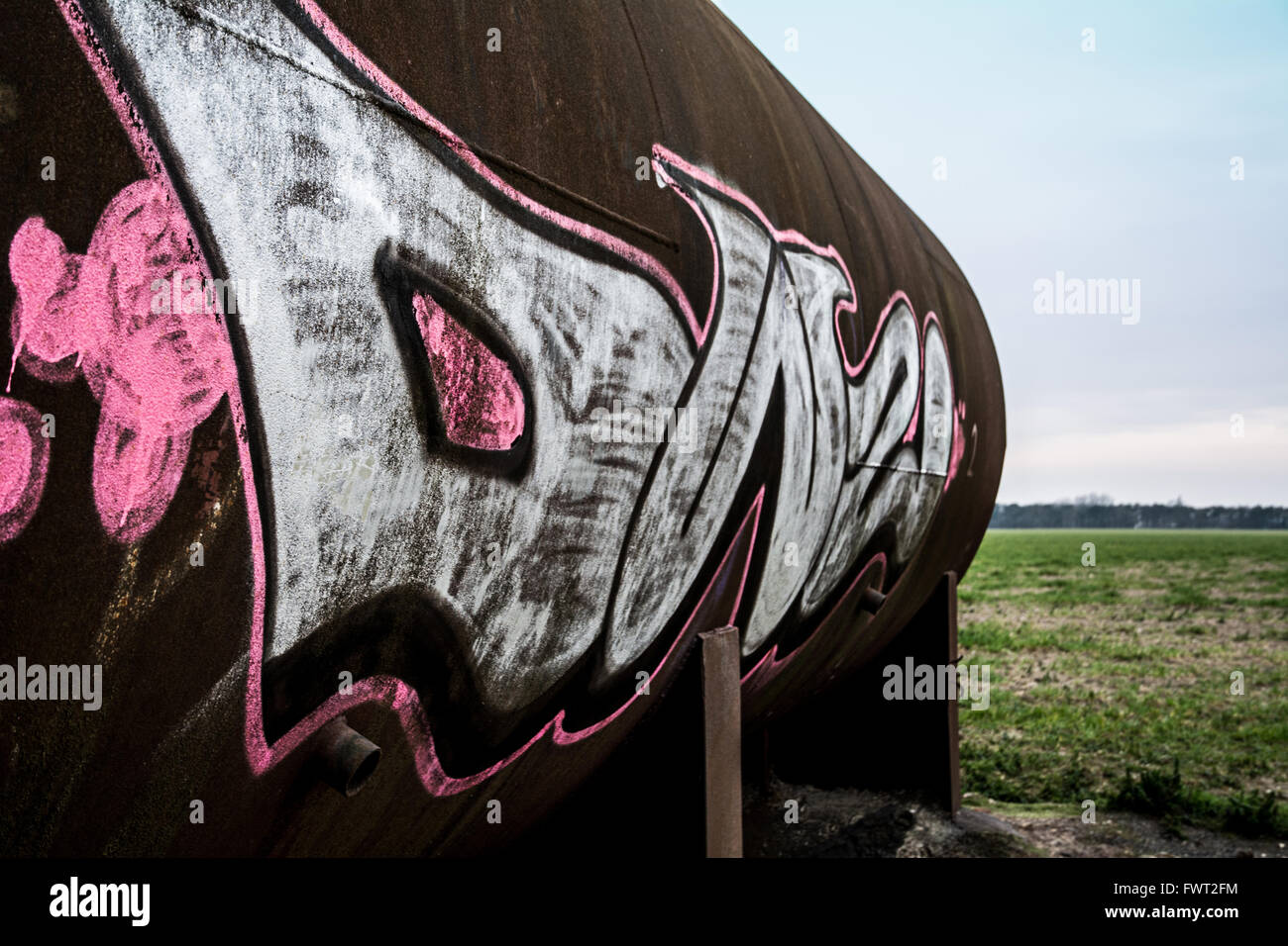 Graffiti on a fuel tank on the old 1944 airstrip of RAF Rackheath that ...