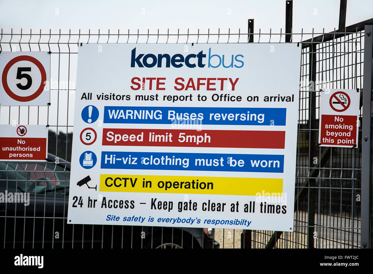 Konnect Bus Site Safety Sign Stock Photo - Alamy