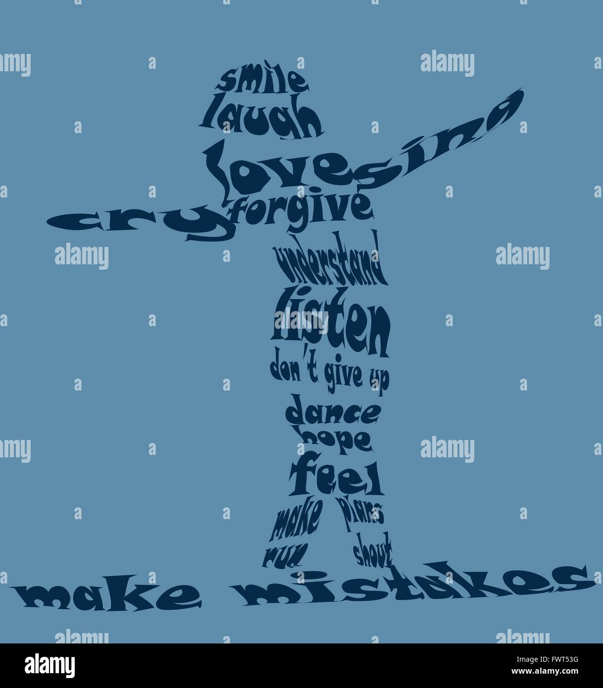 e silhouette made of words sending a positive messages about life Stock ...