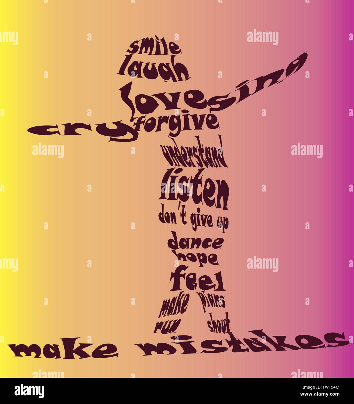 a silhouette with spread arms and positive thinking advice Stock Vector ...