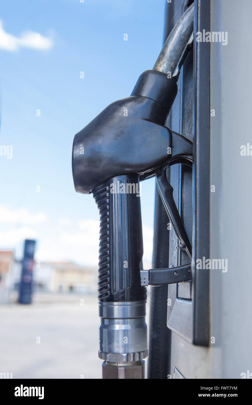 Blue gasoline fuel pump nozzle hi-res stock photography and images - Alamy
