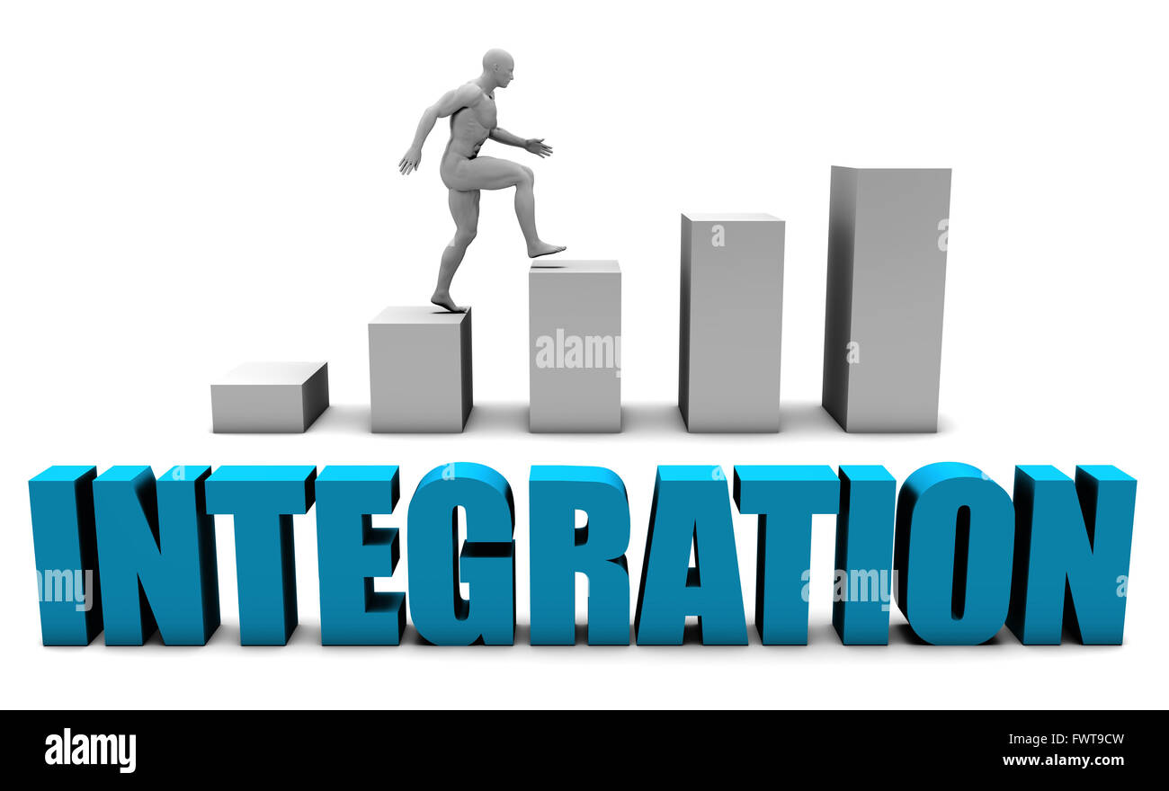 Integration 3D Concept in Blue with Bar Chart Graph Stock Photo - Alamy