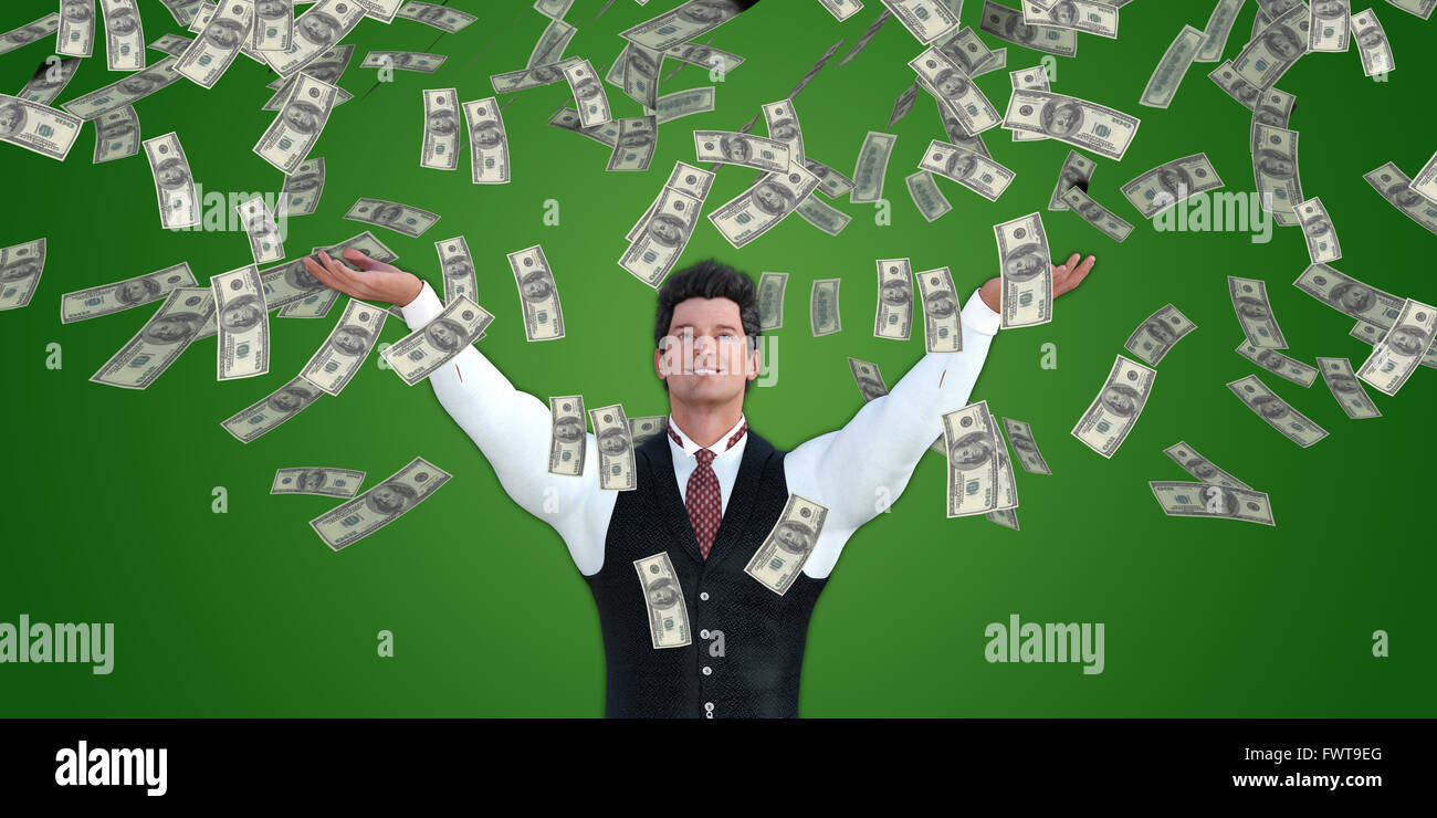 Corporate Business Man Catching Money Falling From the Sky in US ...