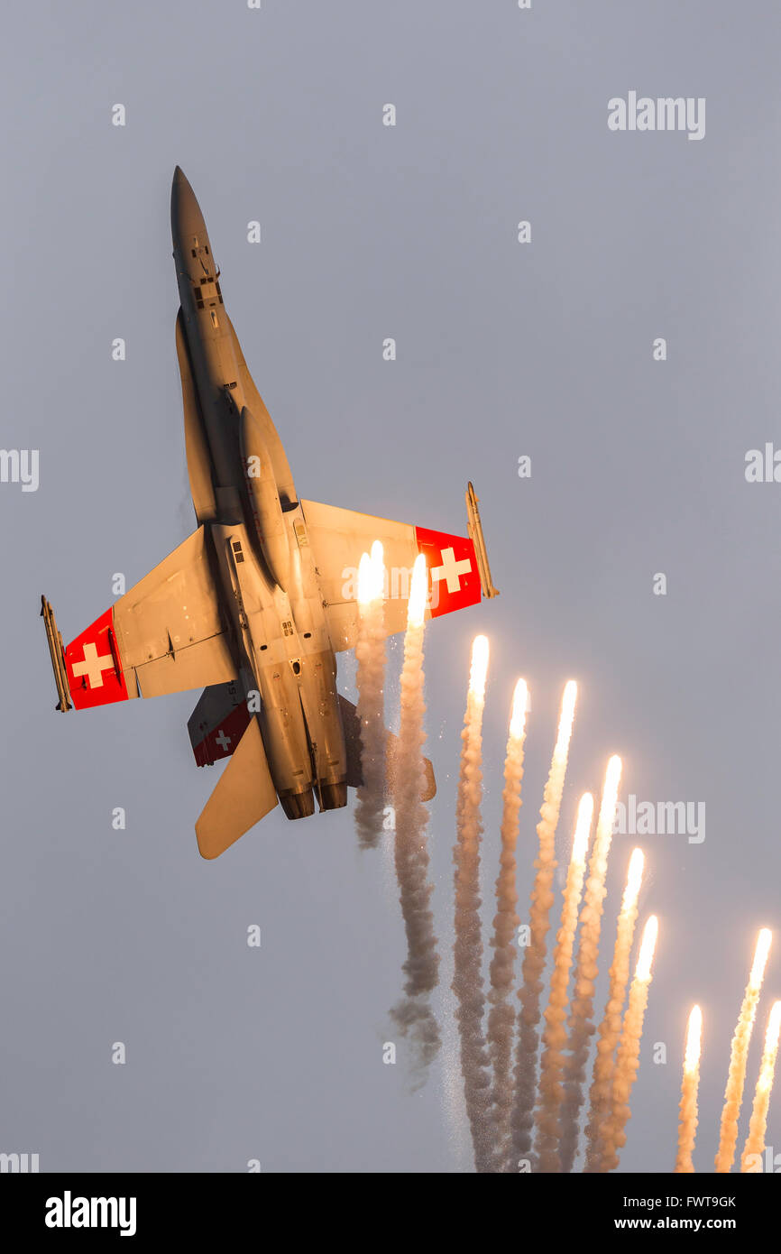 Swiss Air Force McDonnell Douglas F/A-18C Hornet J-5014 firing ...