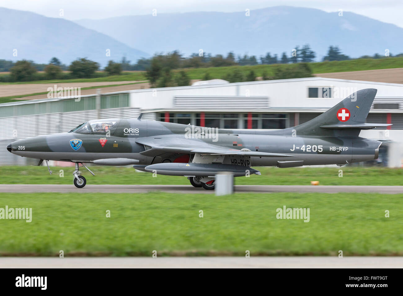 Former Swiss Air Force Hawker Hunter T.68 two seat military training ...