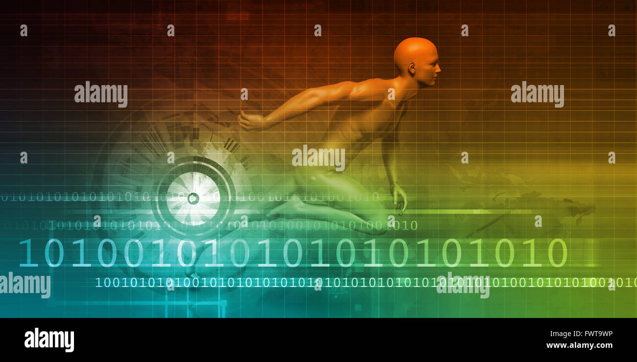 Man Racing on a Technology Background as Art Stock Photo - Alamy