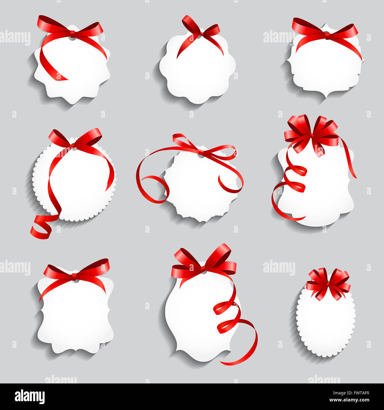 Price Tags with Red Bows and Ribbon Set. Paper Label Design Vec Stock ...