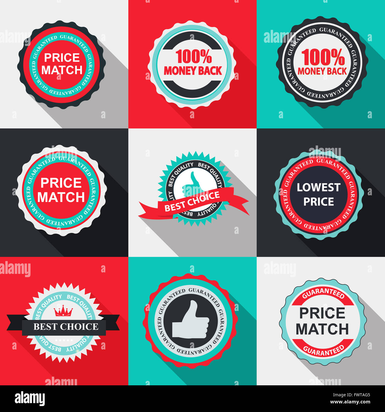 Quality Label Sign Set in Flat Modern Design with Long Shadow Stock ...