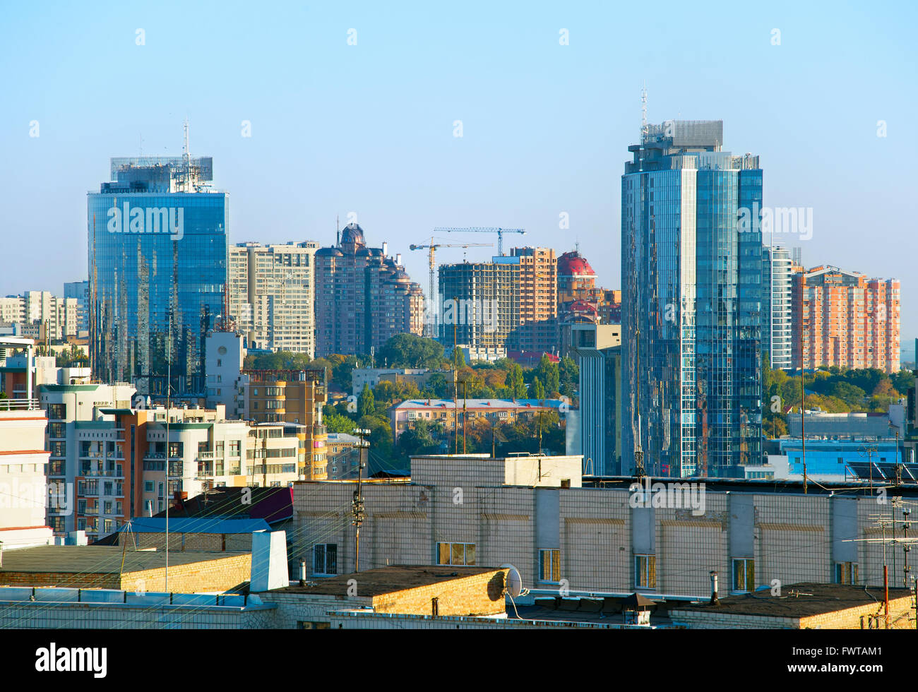 Architecture of Kiev city center at sunset. Kiev is the capital of ...