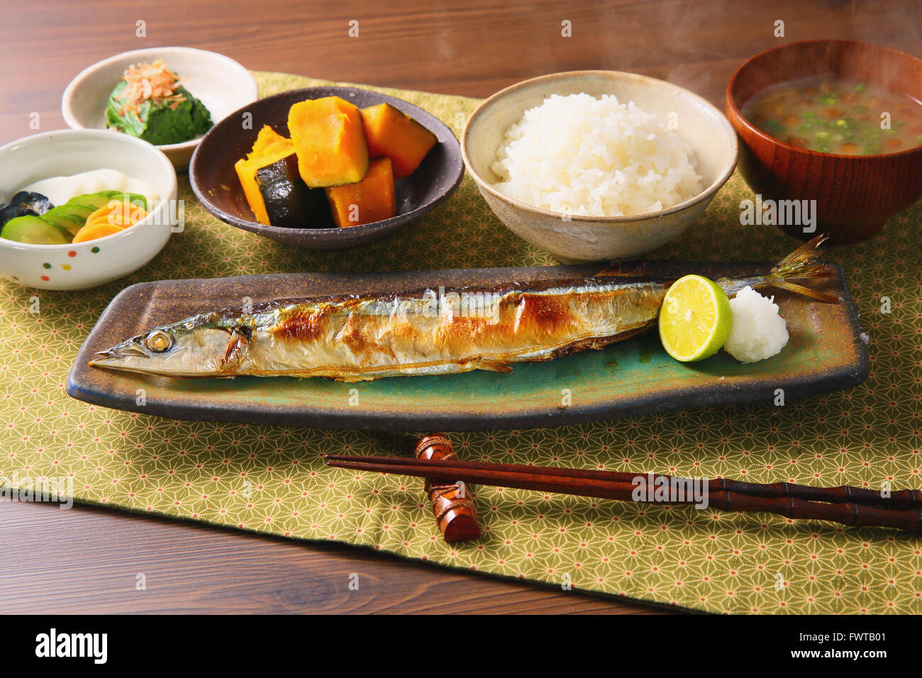 Japanese style Pacific saury dish Stock Photo - Alamy