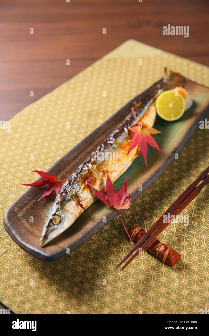 Japanese style Pacific saury dish Stock Photo - Alamy