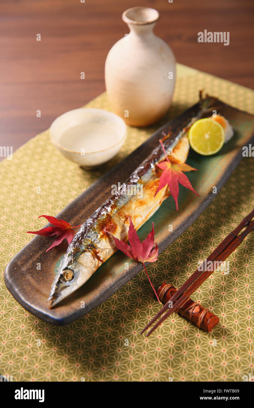 Japanese style Pacific saury dish Stock Photo - Alamy