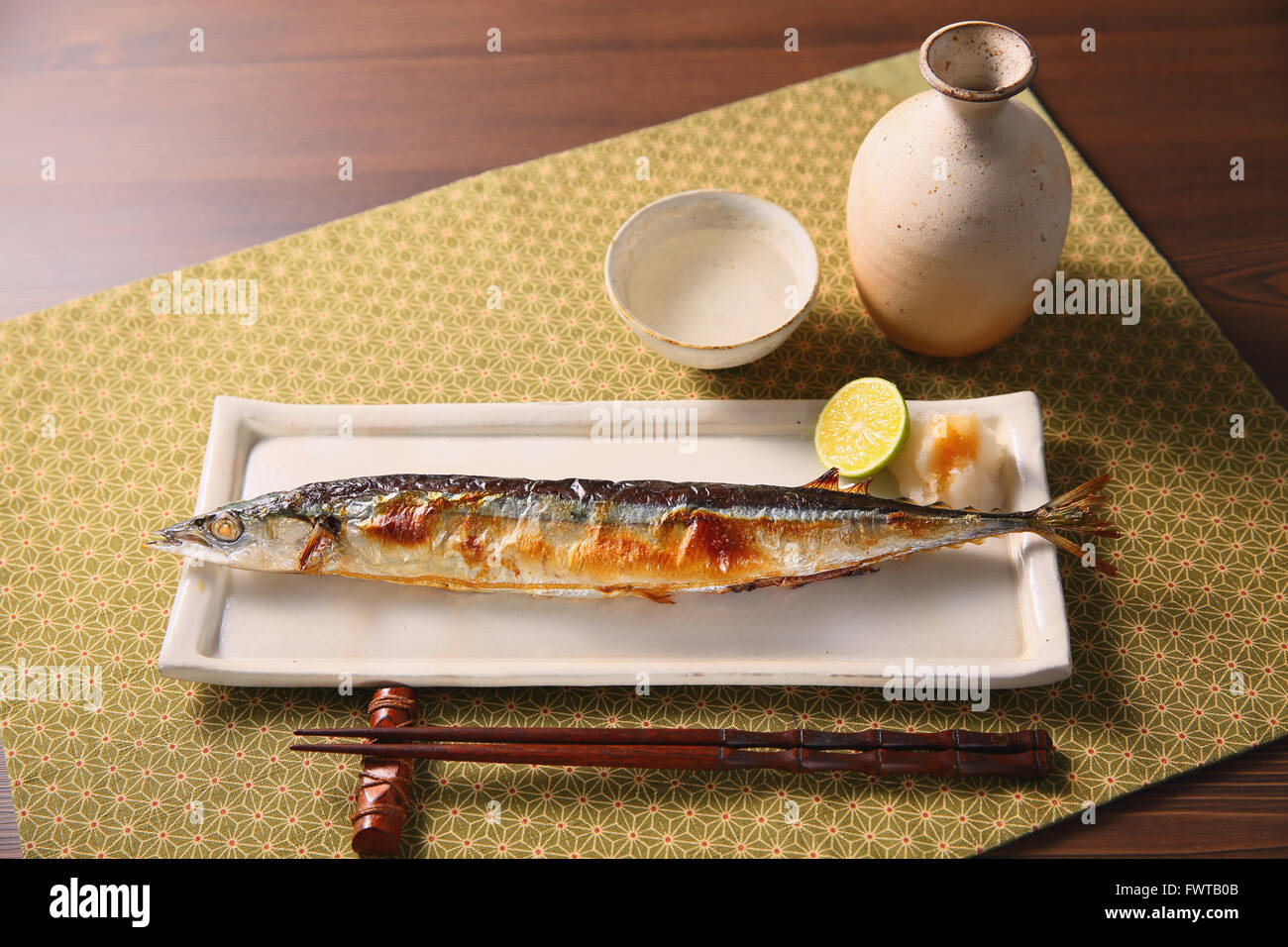 Japanese style Pacific saury dish Stock Photo - Alamy