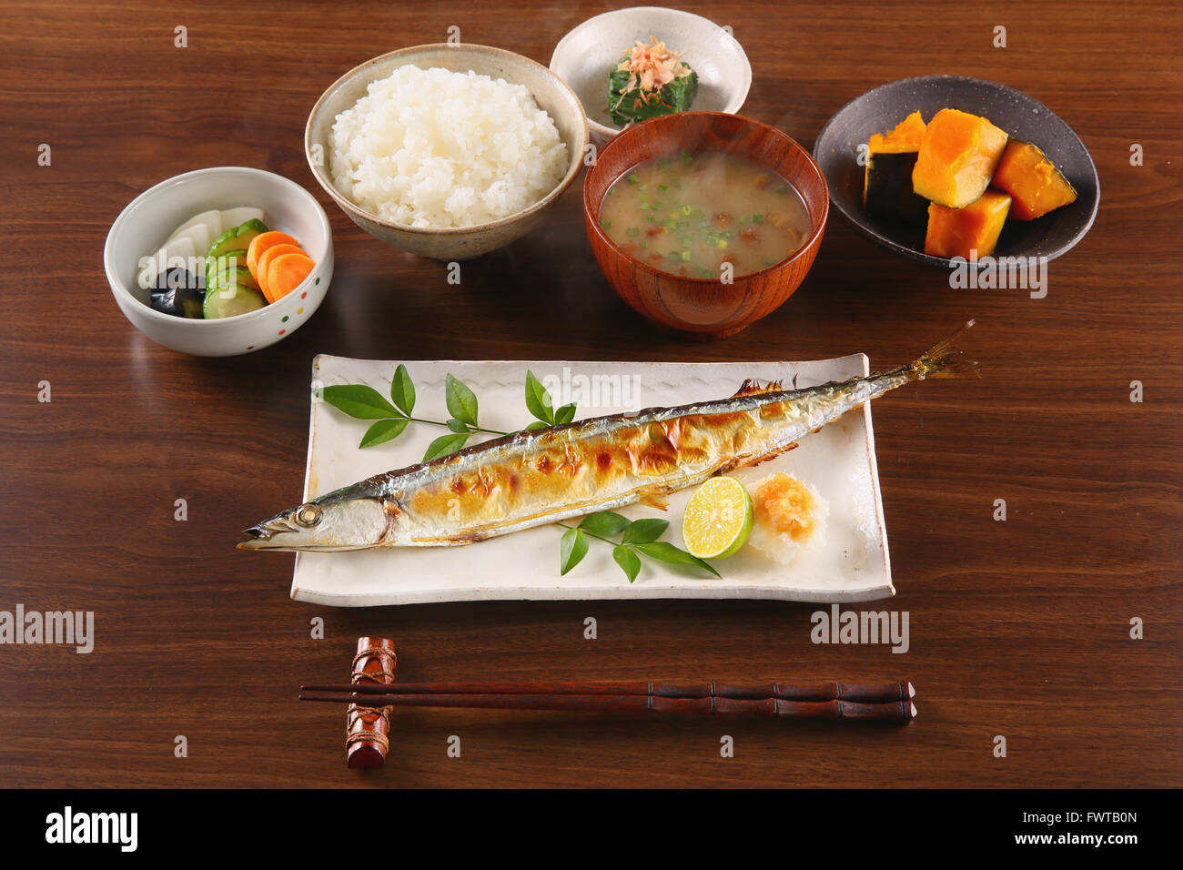 Japanese style Pacific saury dish Stock Photo - Alamy