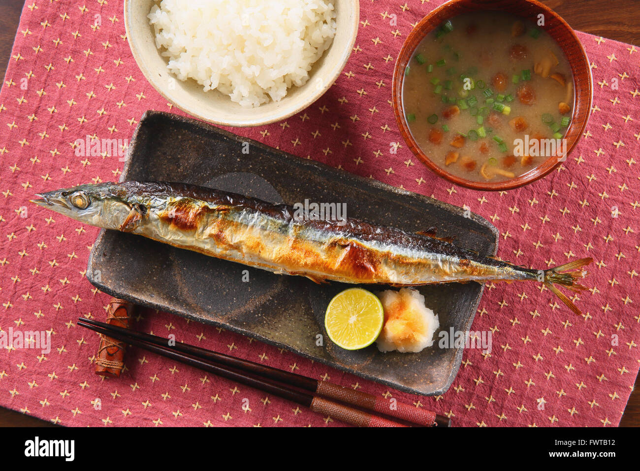 Japanese style Pacific saury dish Stock Photo - Alamy