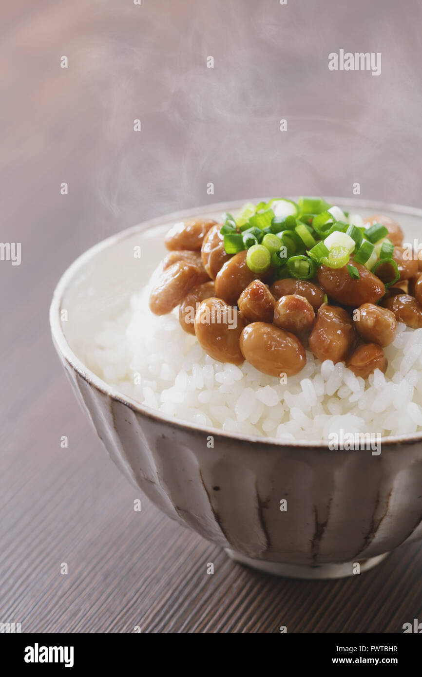 Rice and natto beans Stock Photo - Alamy