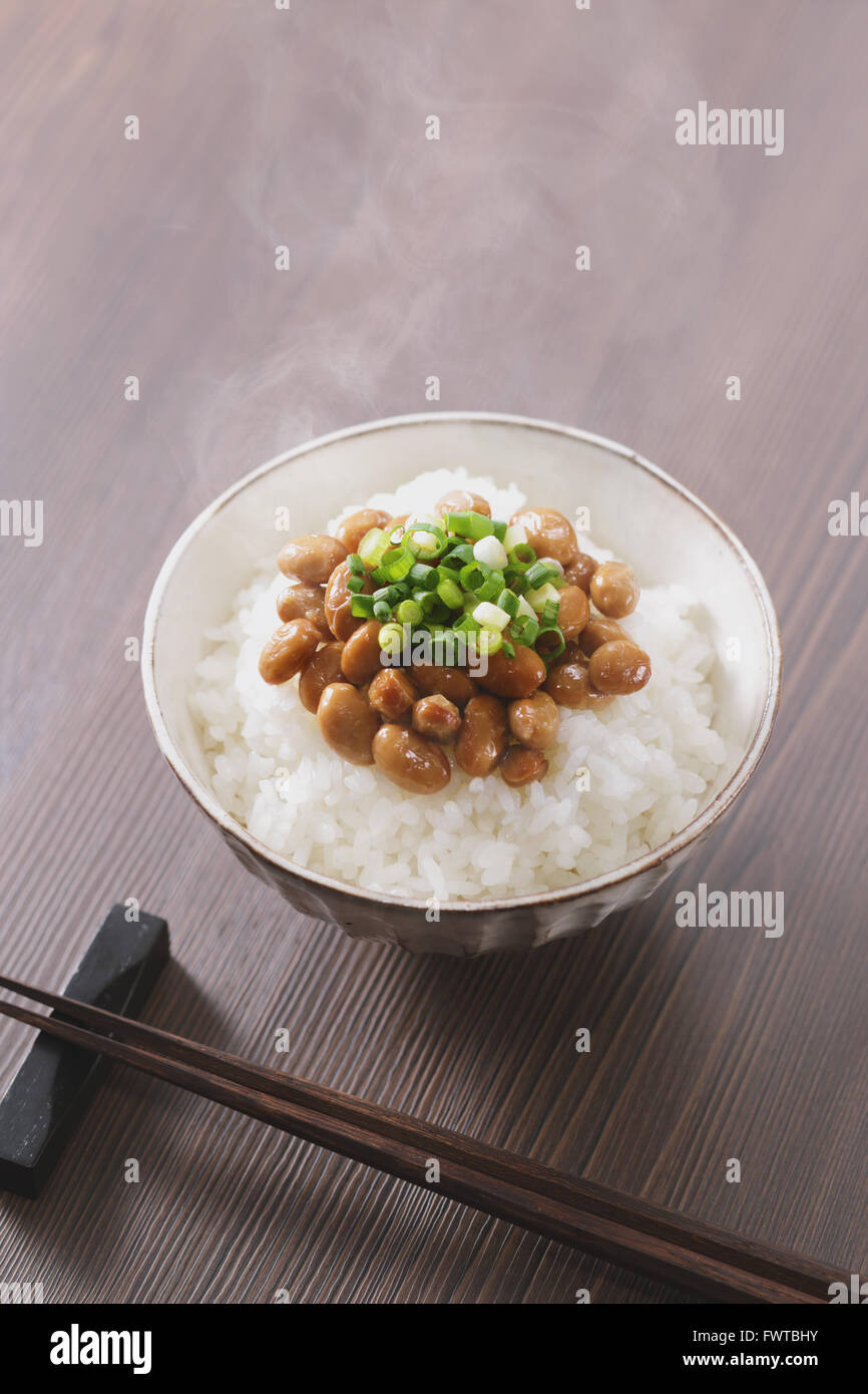 Rice and natto beans Stock Photo - Alamy