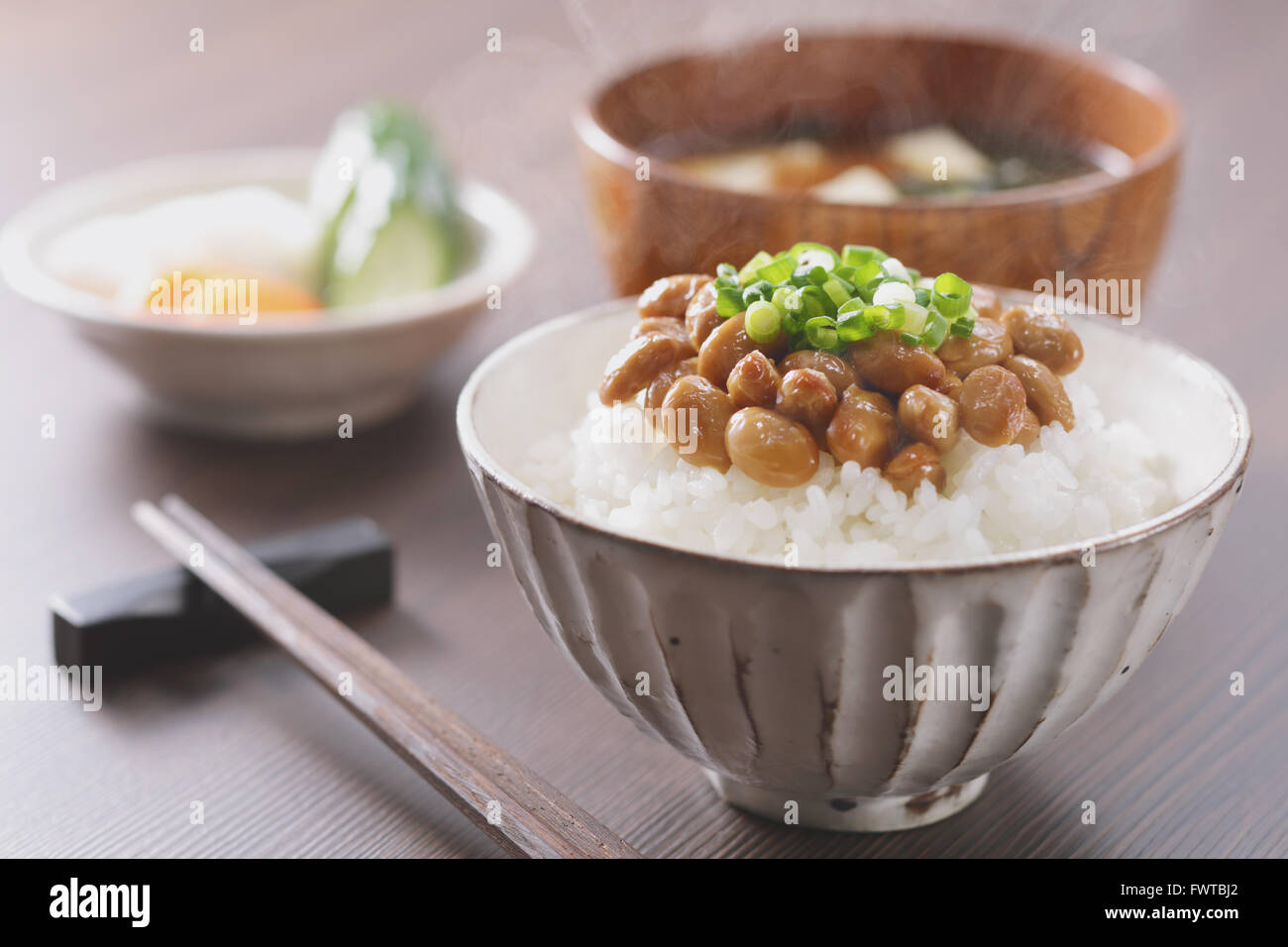 Rice and natto beans Stock Photo - Alamy