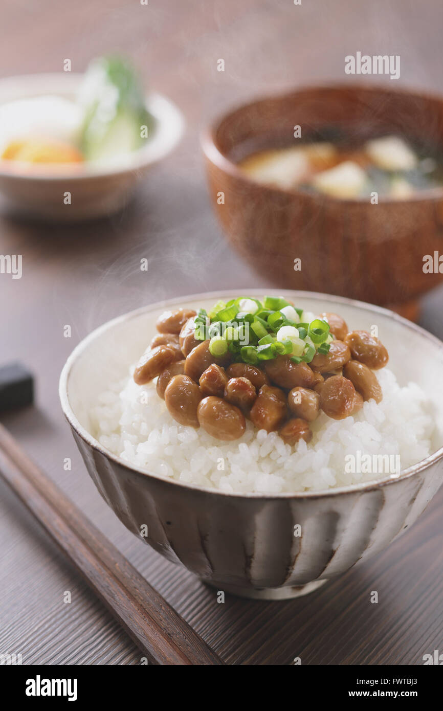 Rice and natto beans Stock Photo - Alamy