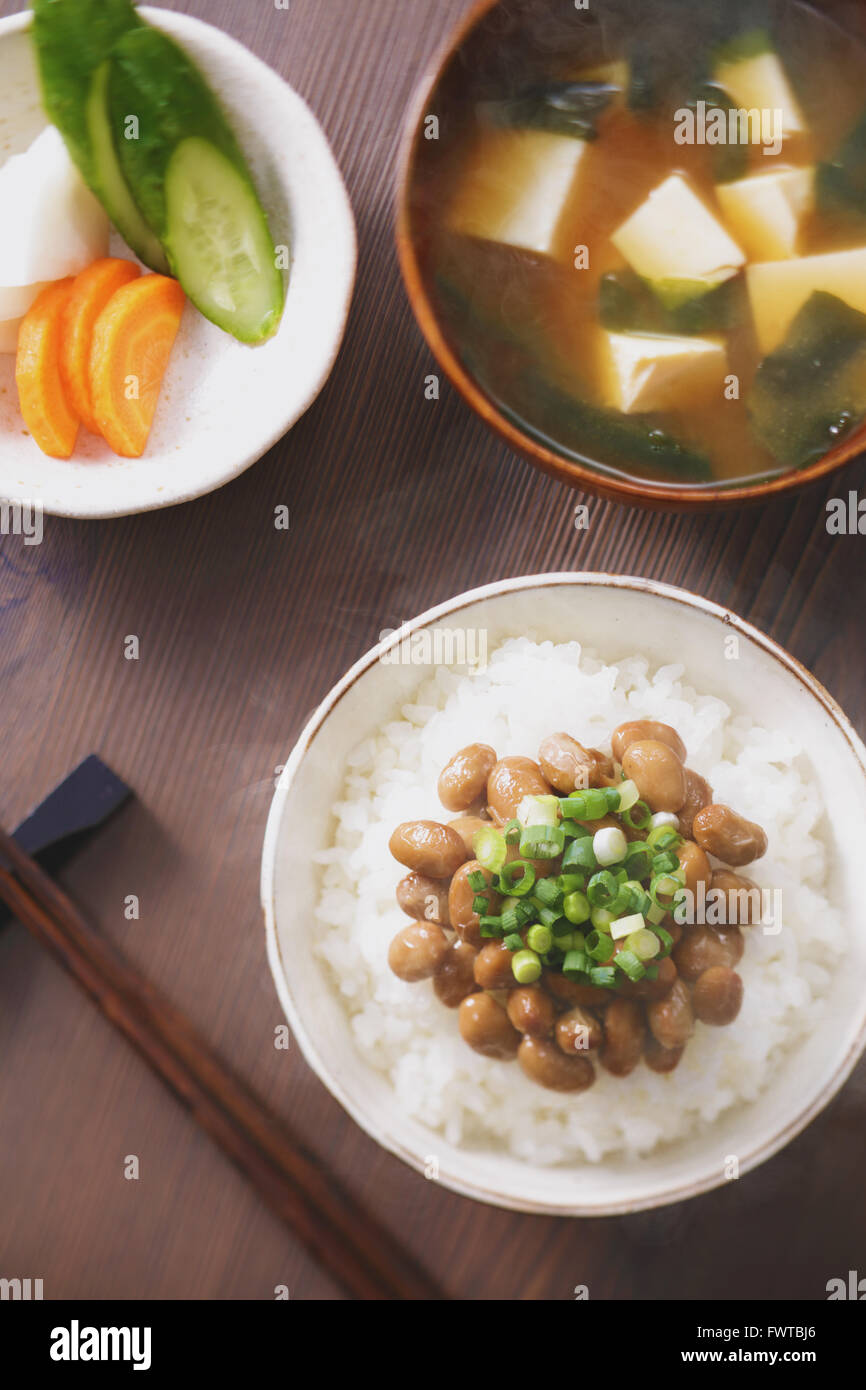 Rice and natto beans Stock Photo - Alamy