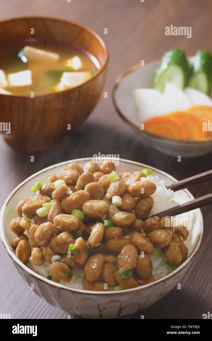 Rice and natto beans Stock Photo - Alamy