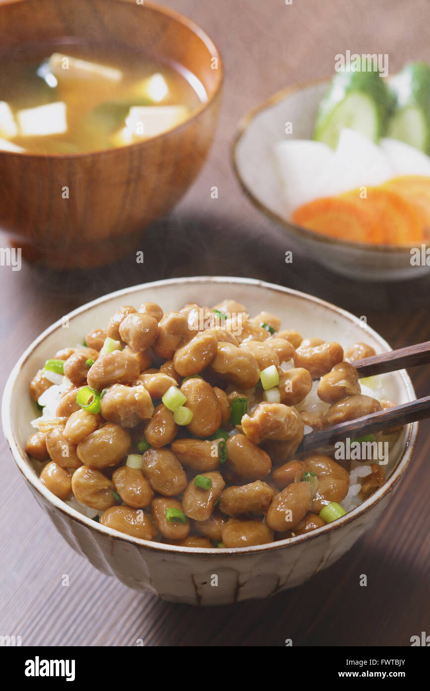 Rice and natto beans Stock Photo - Alamy