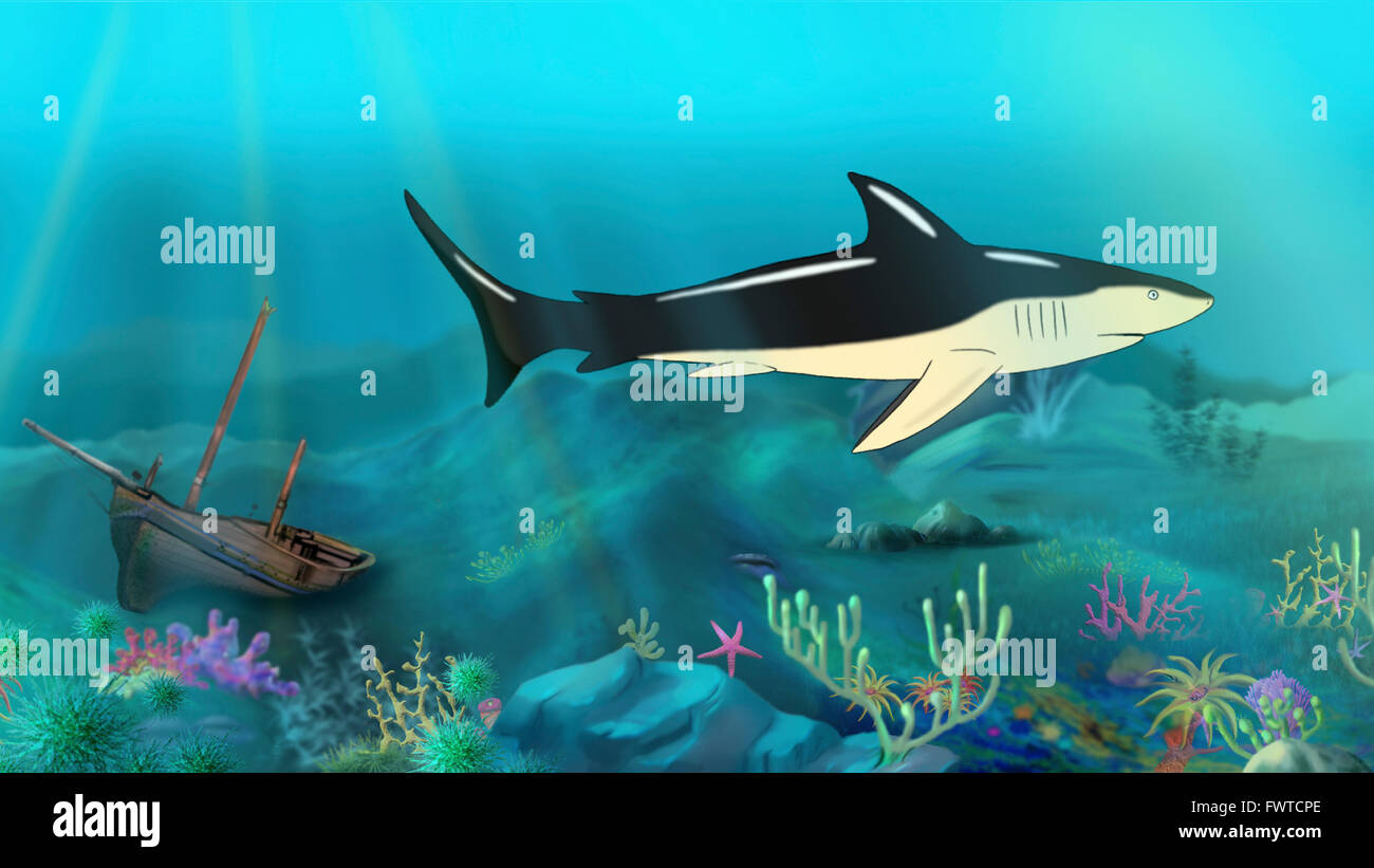 Shark in the depths of the ocean Stock Photo - Alamy