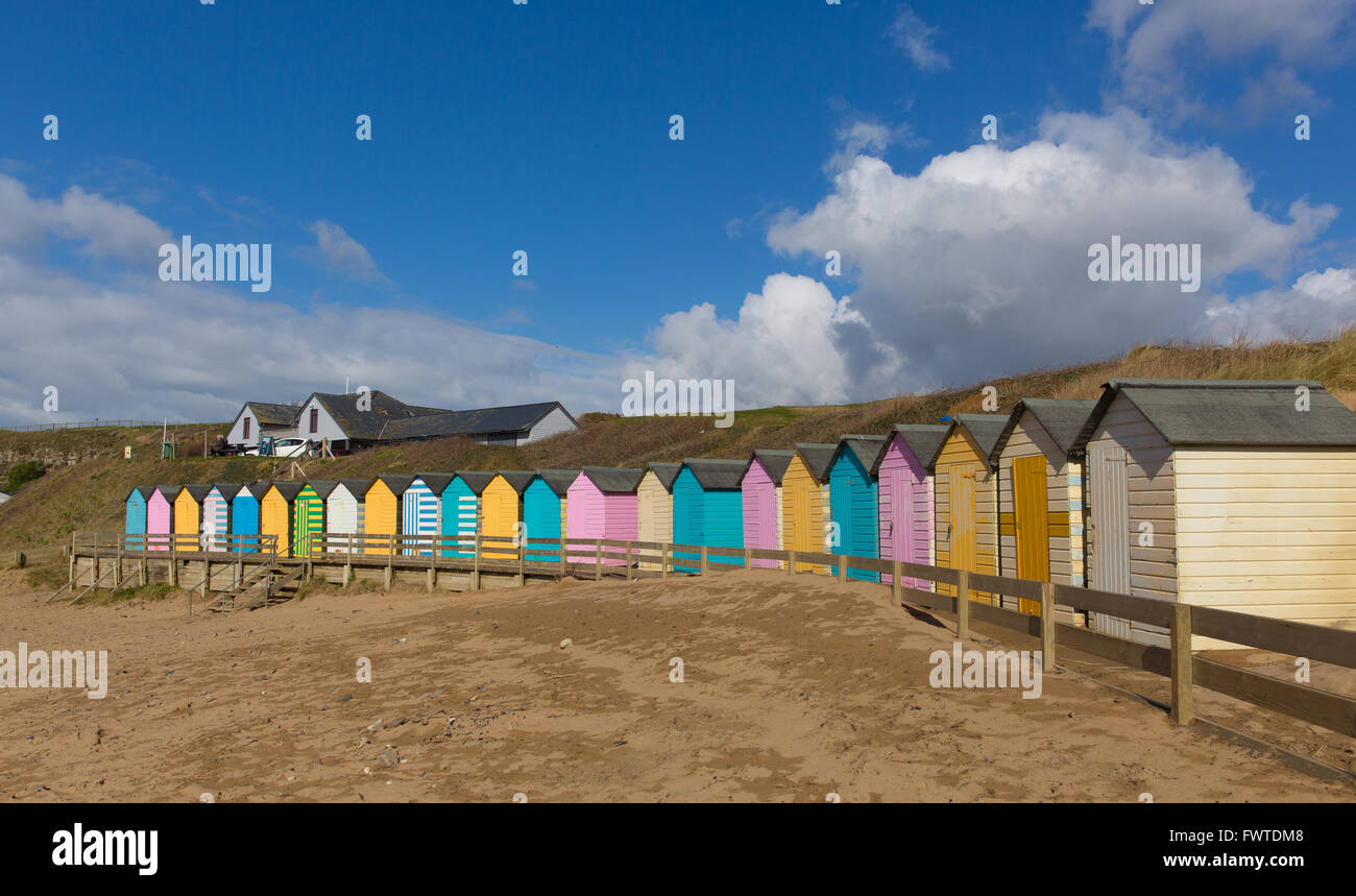 Bude North Cornwall England uk with colourful pastel beach huts on the ...