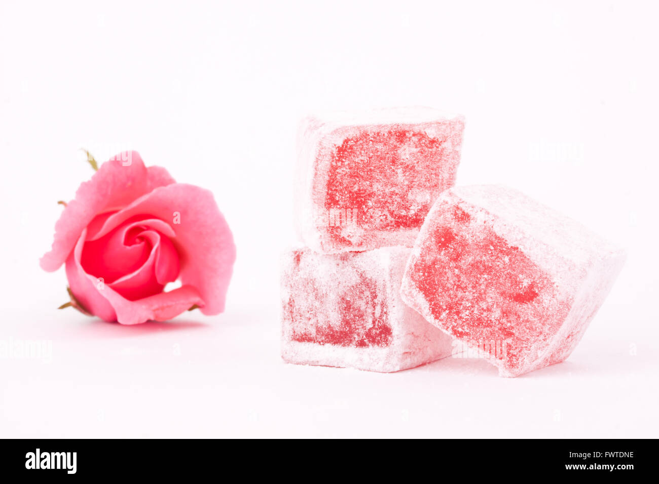 Turkish delight with rose flavor on a white background Stock Photo - Alamy